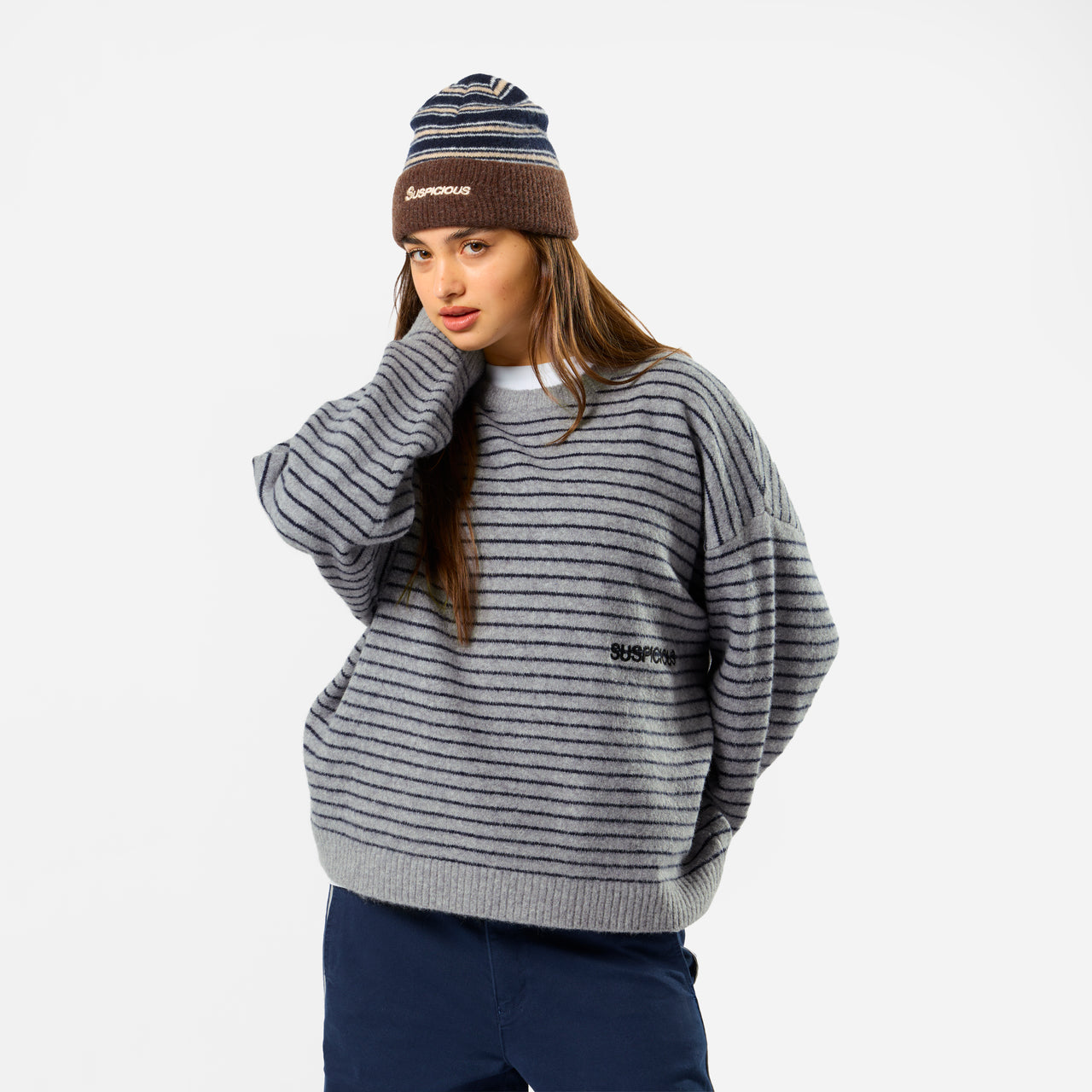 Striped Knitted Sweat - Neutral Heather – Suspicious Antwerp